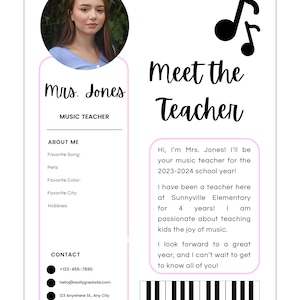 Meet the Teacher Template, Music Themed Instant Download, Edit in Canva ...