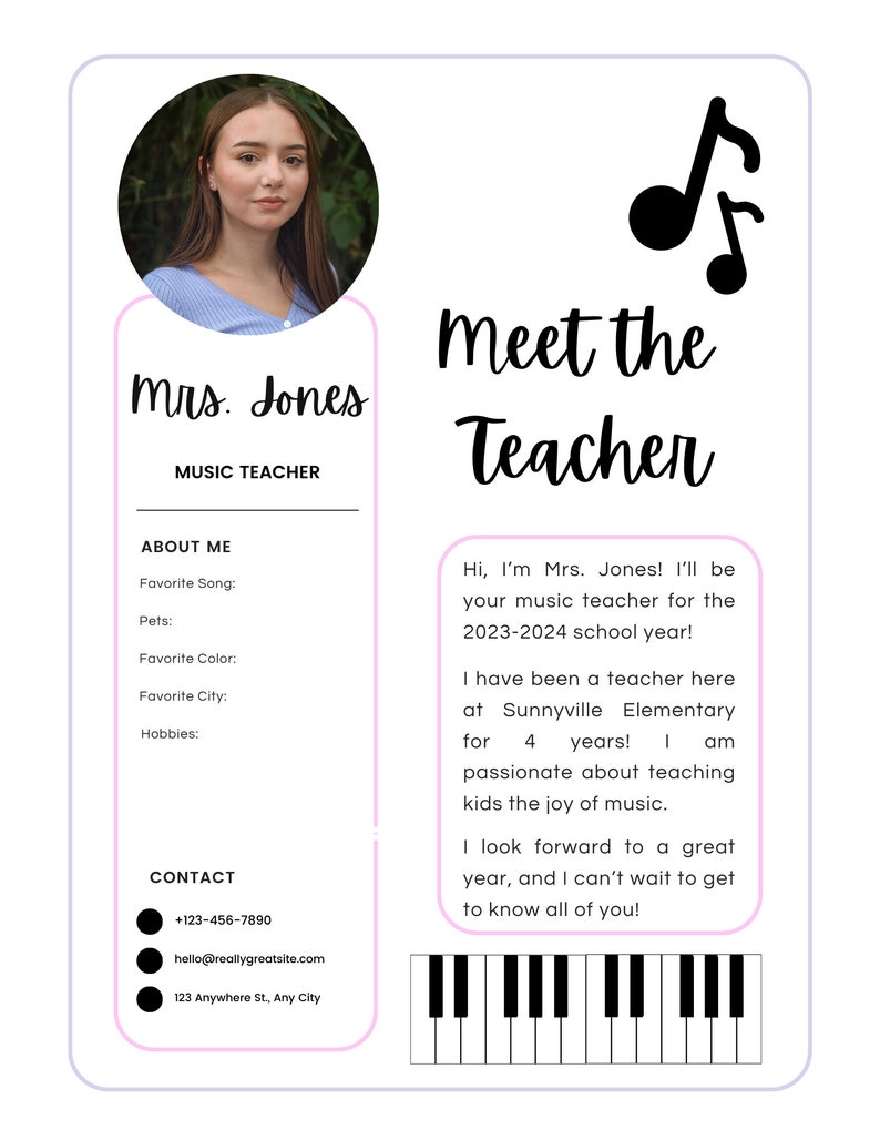 Meet the Teacher Template, Music Themed Instant Download, Edit in Canva ...
