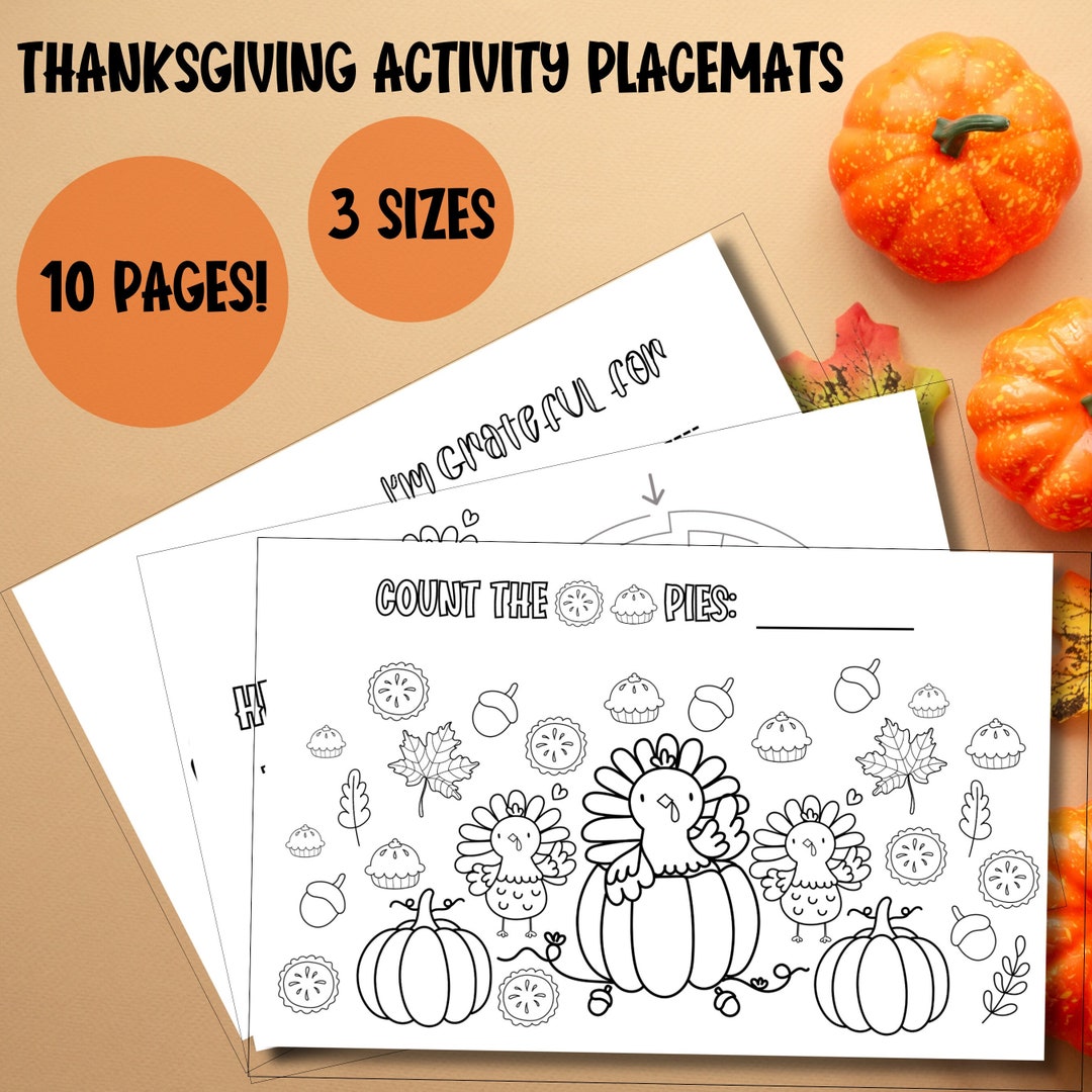 Thanksgiving Activity Place Mats, 10 Coloring and Activity Pages for ...