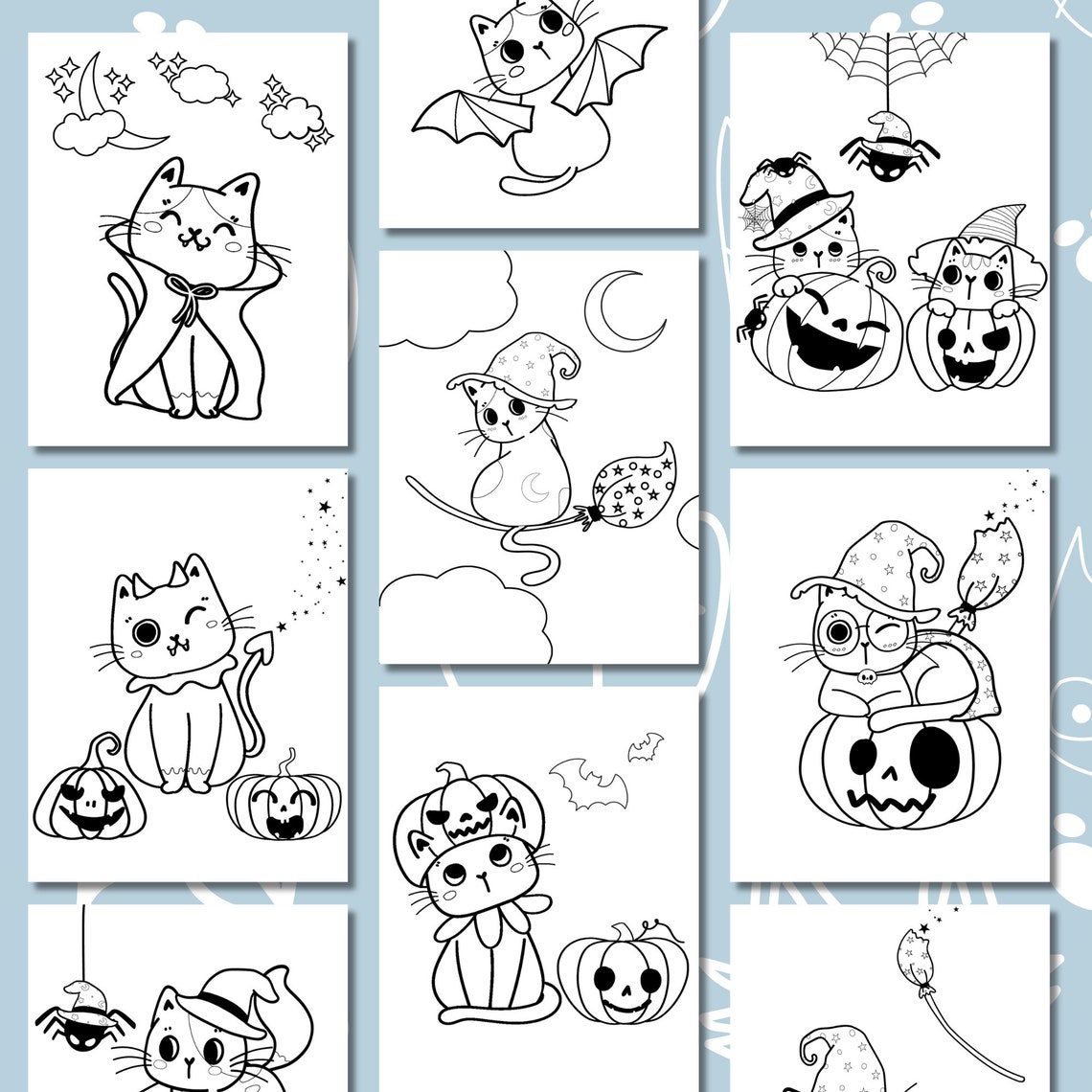 Halloween Cats Coloring Pages, 15 Cute Spooky Kitten Coloring Sheets ...