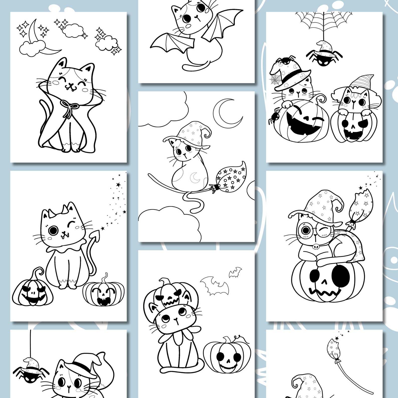 Halloween Cats Coloring Pages, 15 Cute Spooky Kitten Coloring Sheets ...