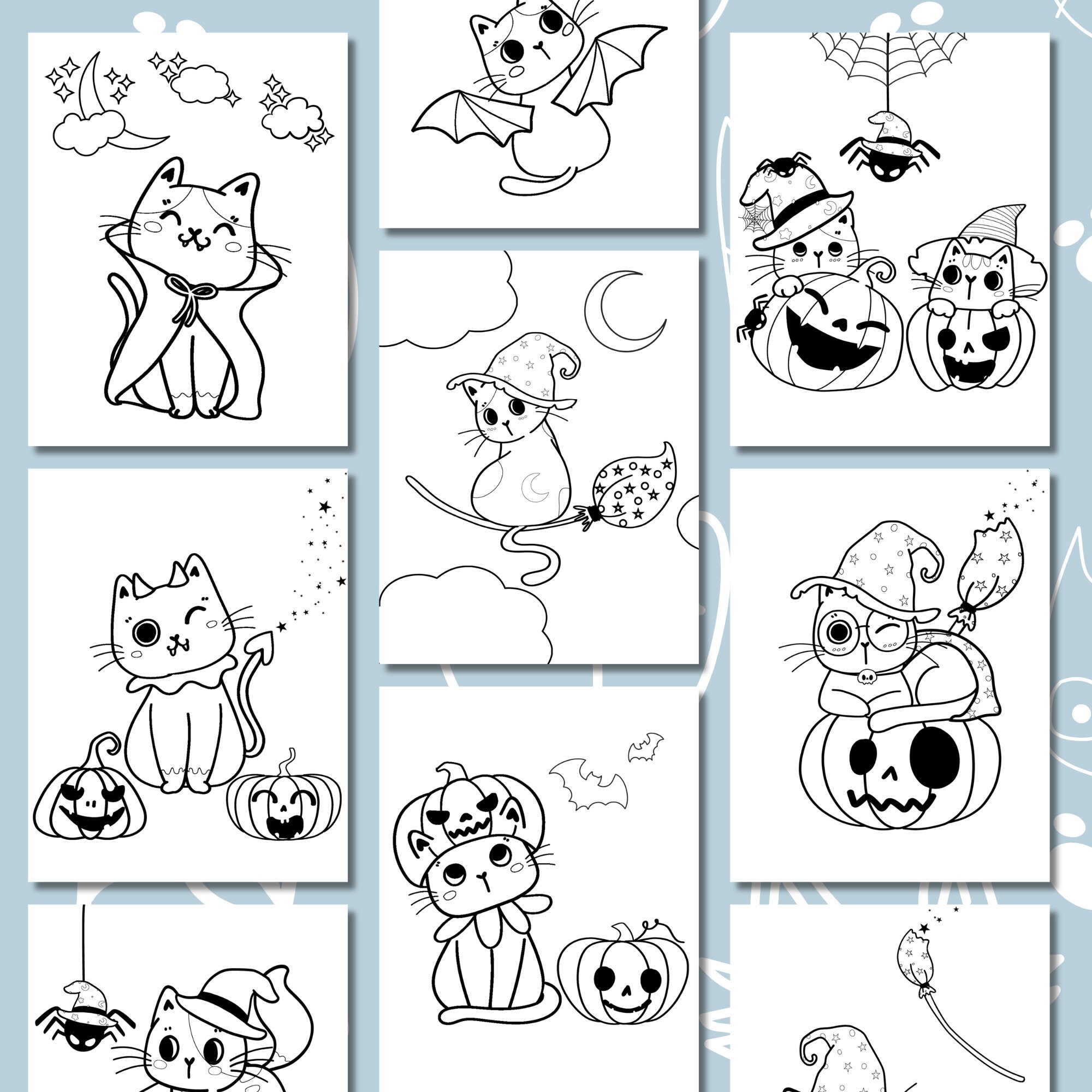 Halloween Cats Coloring Pages, 15 Cute Spooky Kitten Coloring Sheets ...