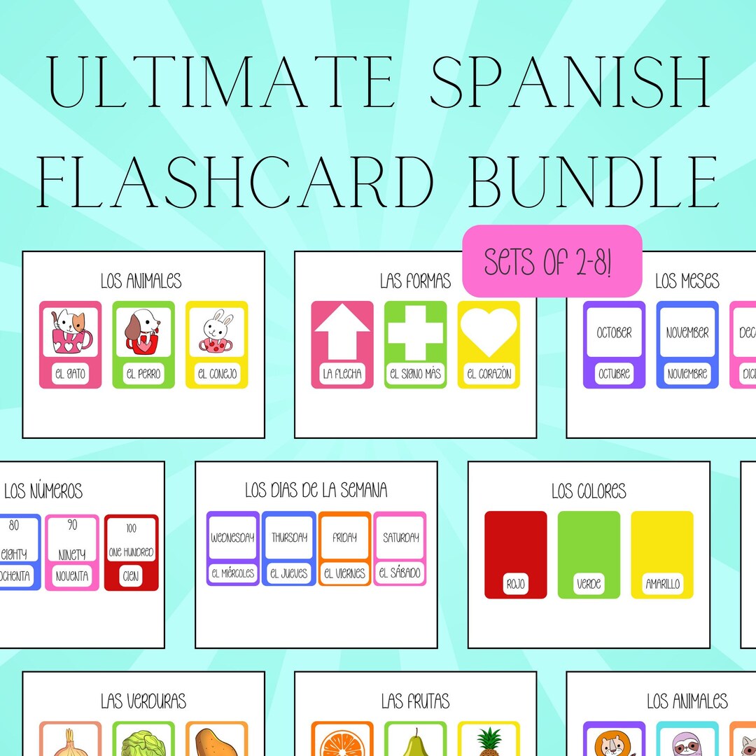 Spanish Vocabulary Flashcard Bundle, Language Learning Study Tool for ...