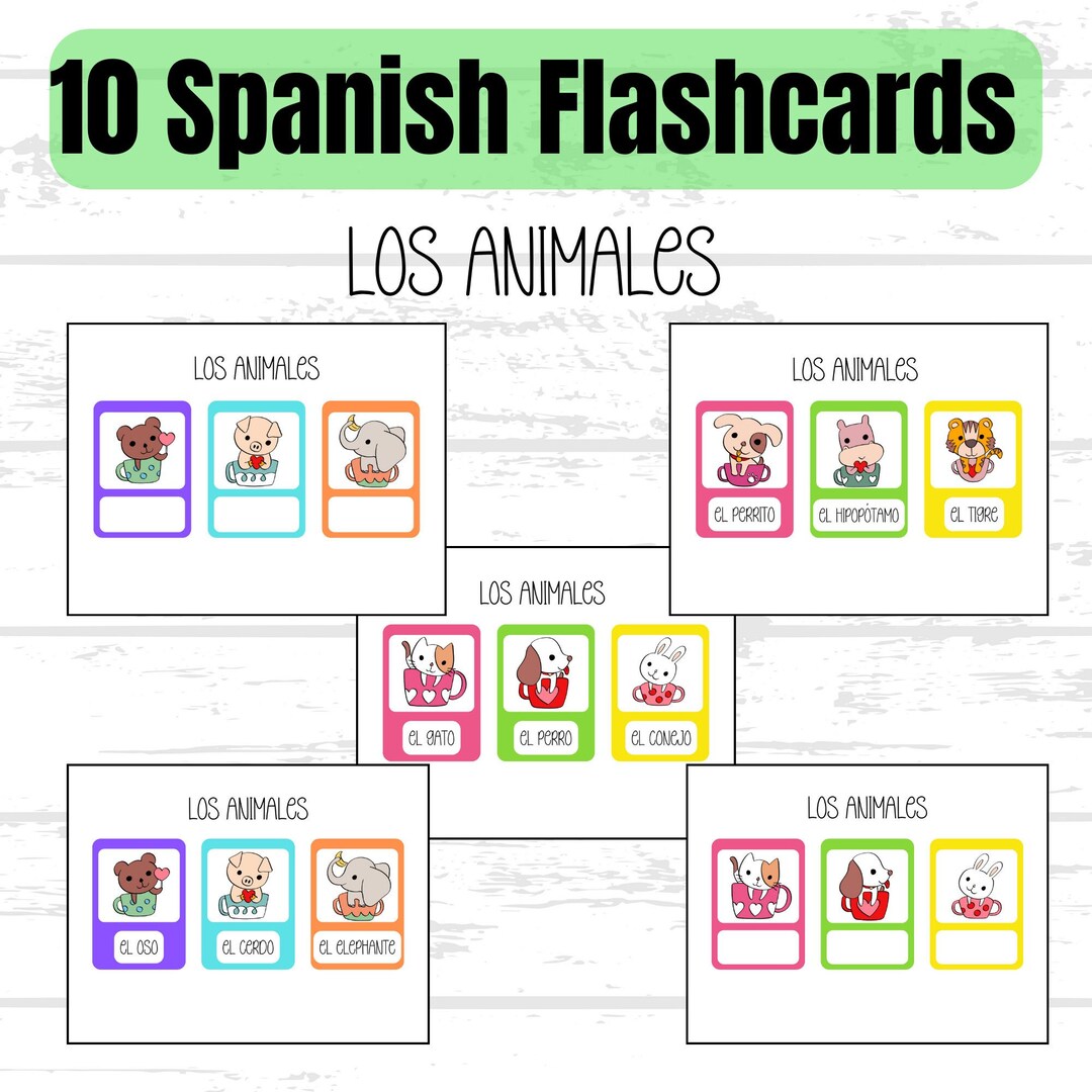 Spanish Animals Flashcards, Language Learning Study Tool for Beginners ...