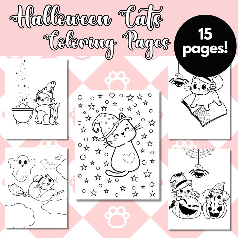 Halloween Cats Coloring Pages, 15 Cute Spooky Kitten Coloring Sheets ...