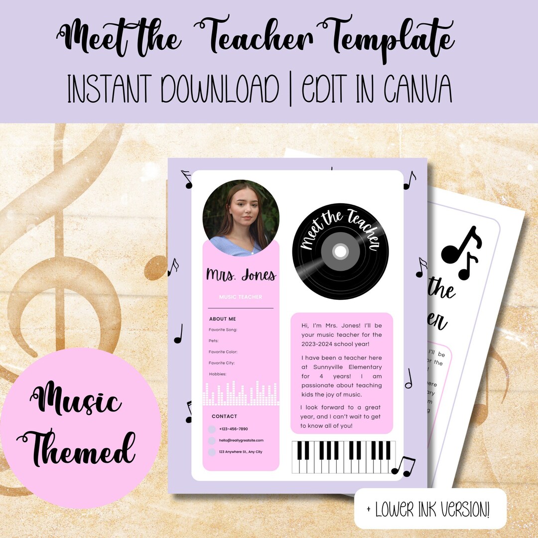 Meet the Teacher Template, Music Themed Instant Download, Edit in Canva ...