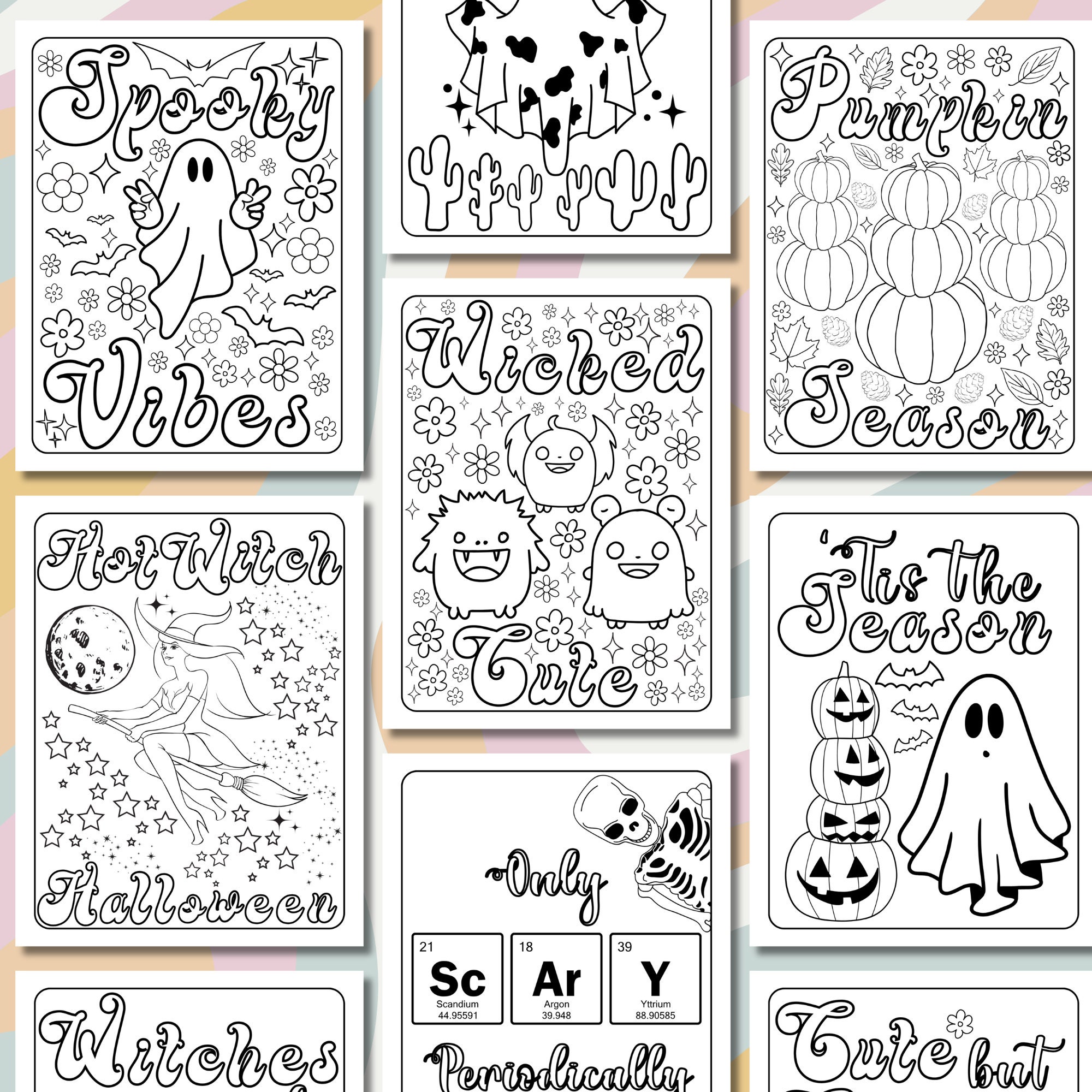 Retro Halloween Coloring Pages, 14 Groovy Spooky Coloring Sheets for ...