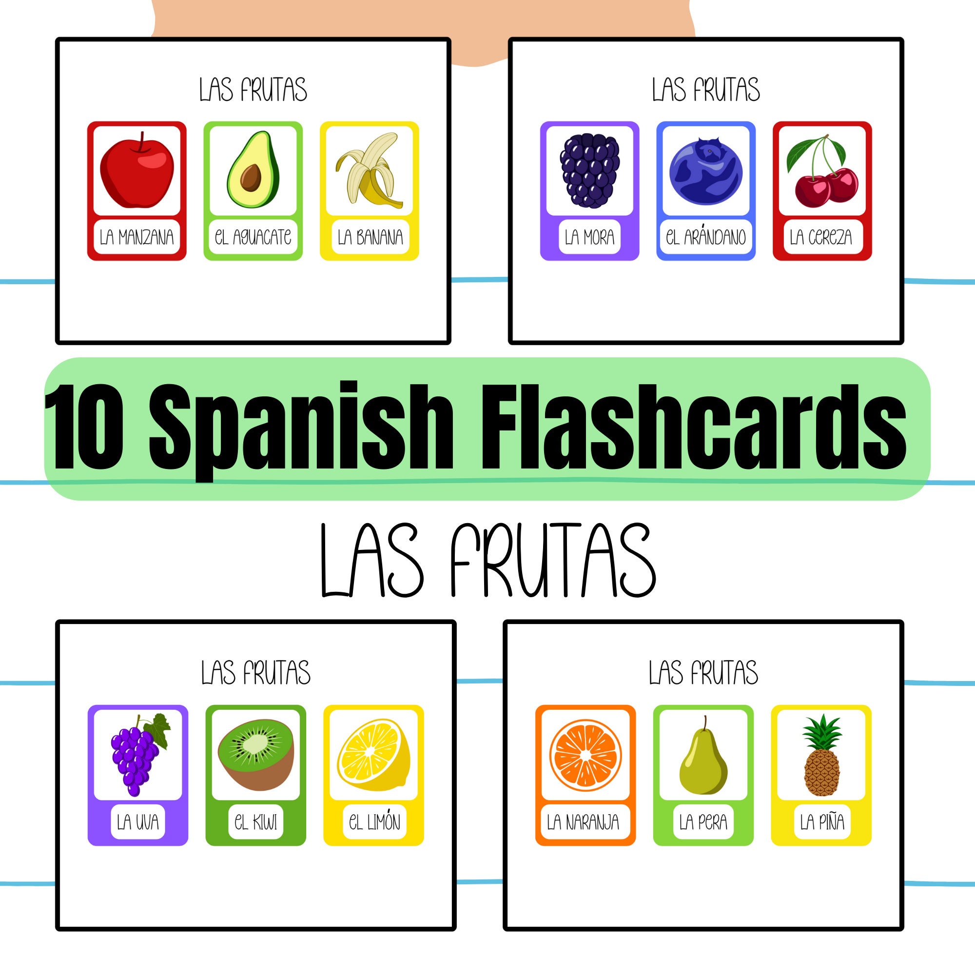 Spanish Vocabulary Flashcard Bundle, Language Learning Study Tool for ...