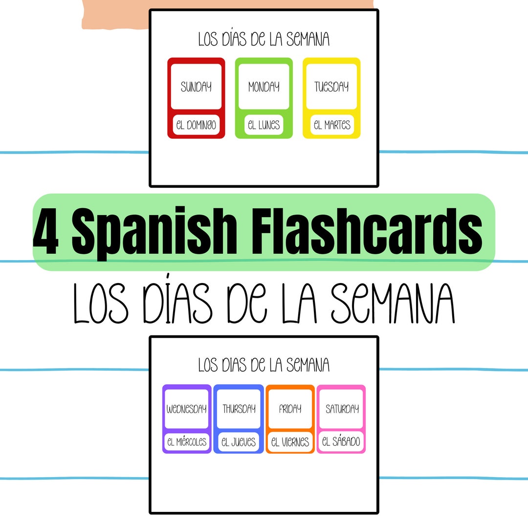 Spanish Days of the Week Flashcards, Language Learning Study Tool for ...