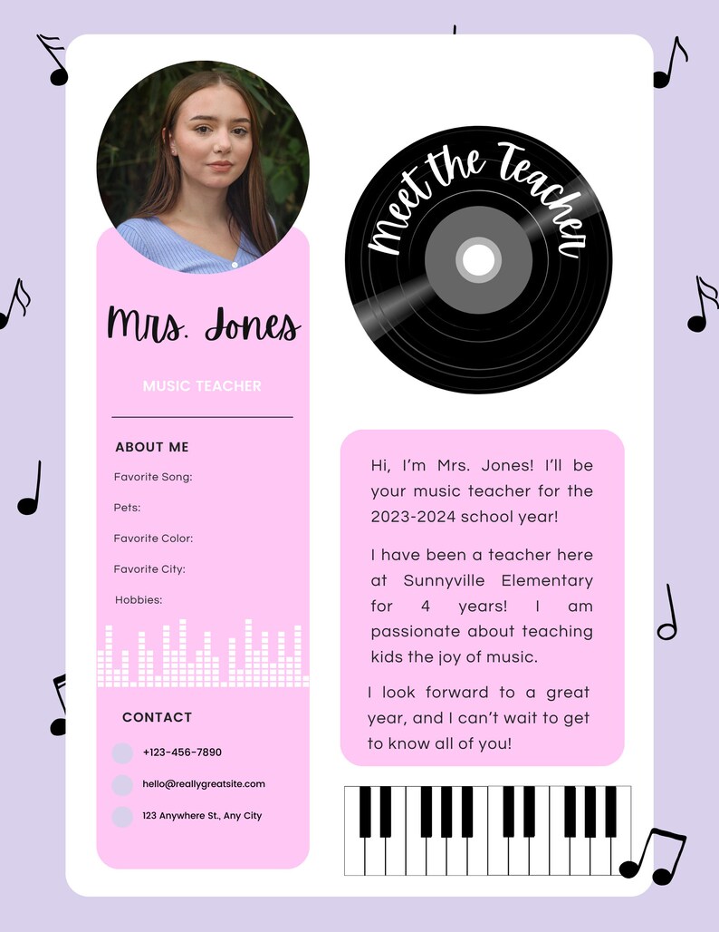 Meet the Teacher Template, Music Themed Instant Download, Edit in Canva ...