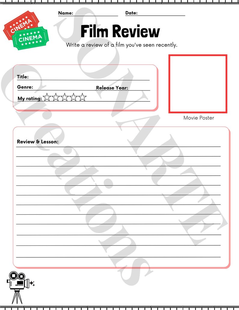 Film Review Homeschool Worksheet - Etsy