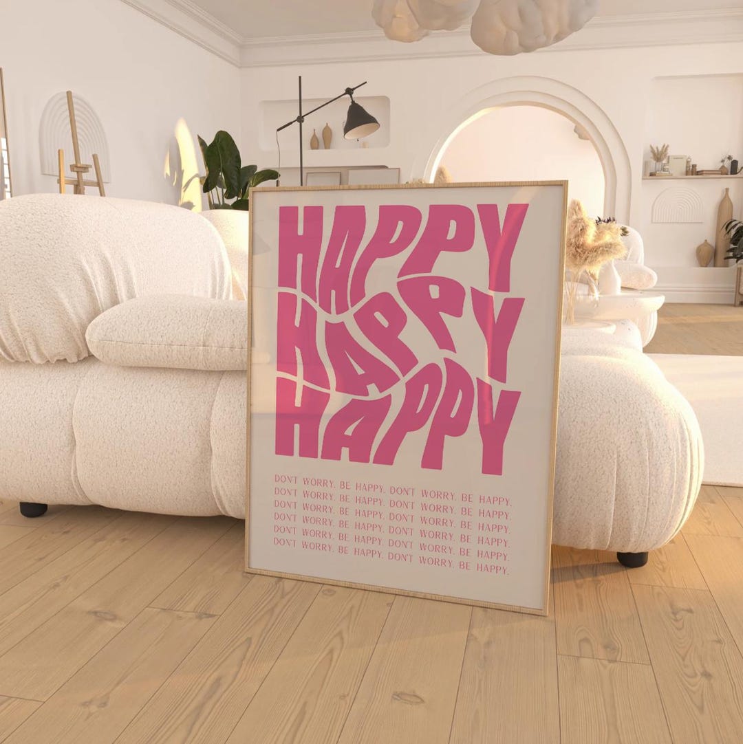 Don't Worry Be Happy Pink Wall Art for Dorm Room, Back to School ...