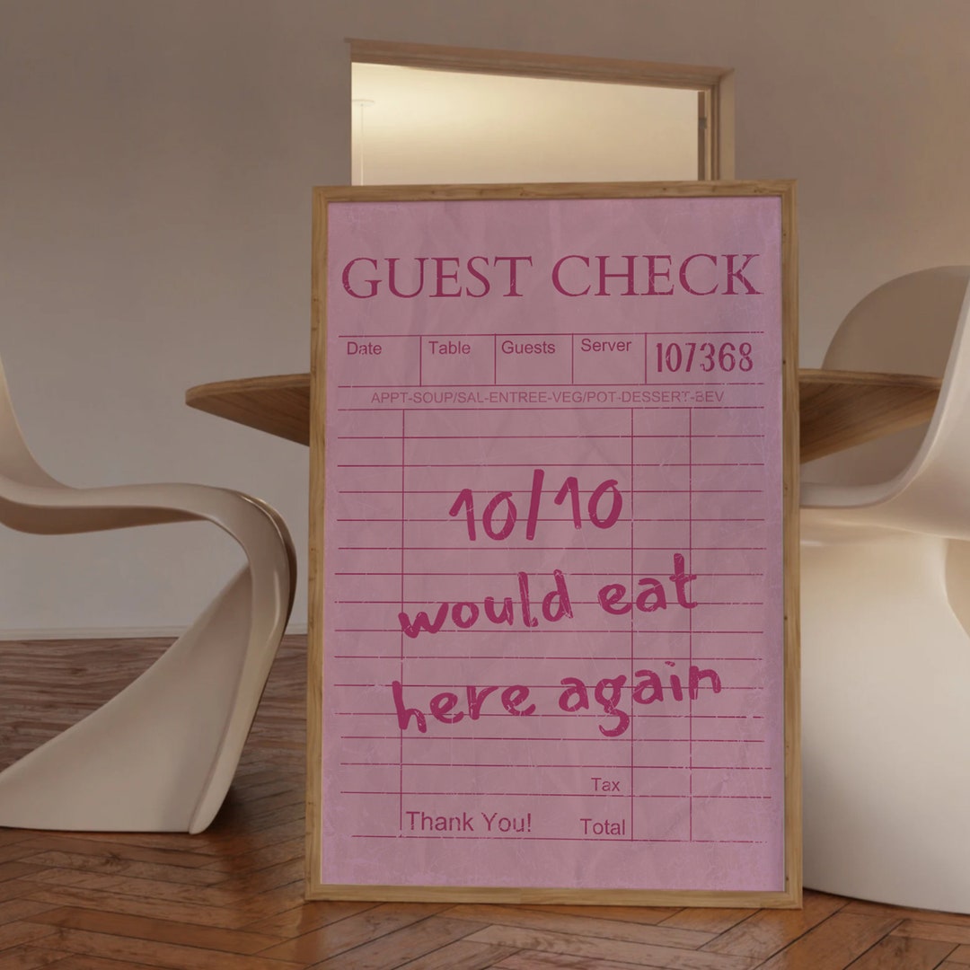 Pink Guest Check Trendy Wall Art Receipt Poster 10/10 Would Eat Here ...
