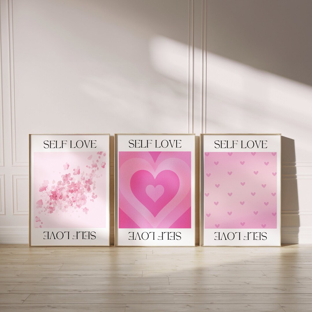 Self Love Posters Set of 3 | Floral Wall Art | Pink Wall Decor ...