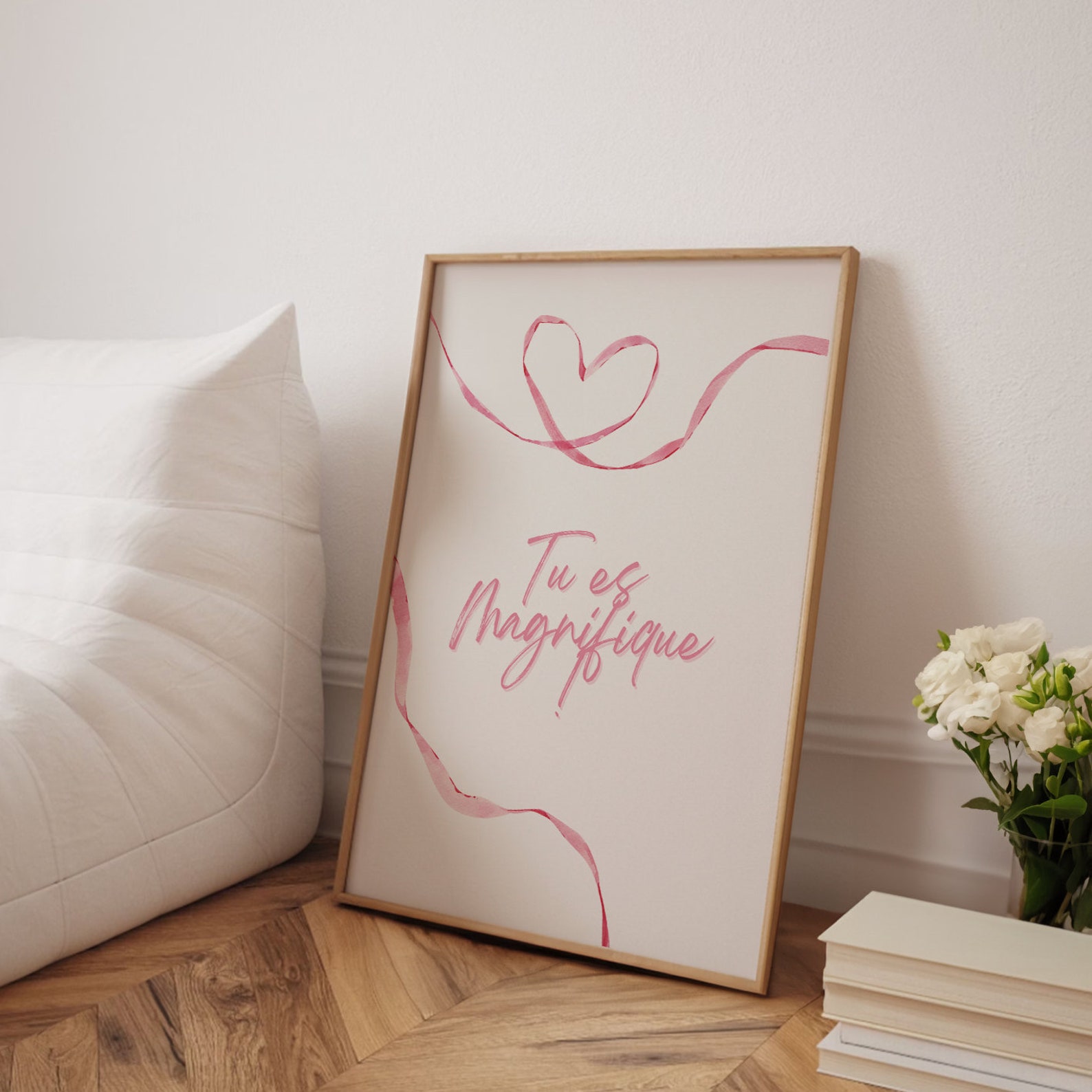 Pink Ribbon Print, Coquette Room Decor, You Look Beautiful ...