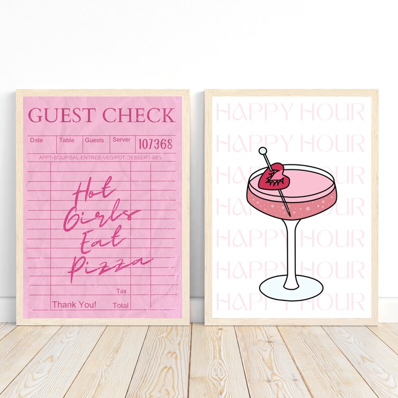 Pink Guest Check Poster, Hot Girls Eat Pizza, Trendy Wall Art, Guest Check Print, It Girl Print ...