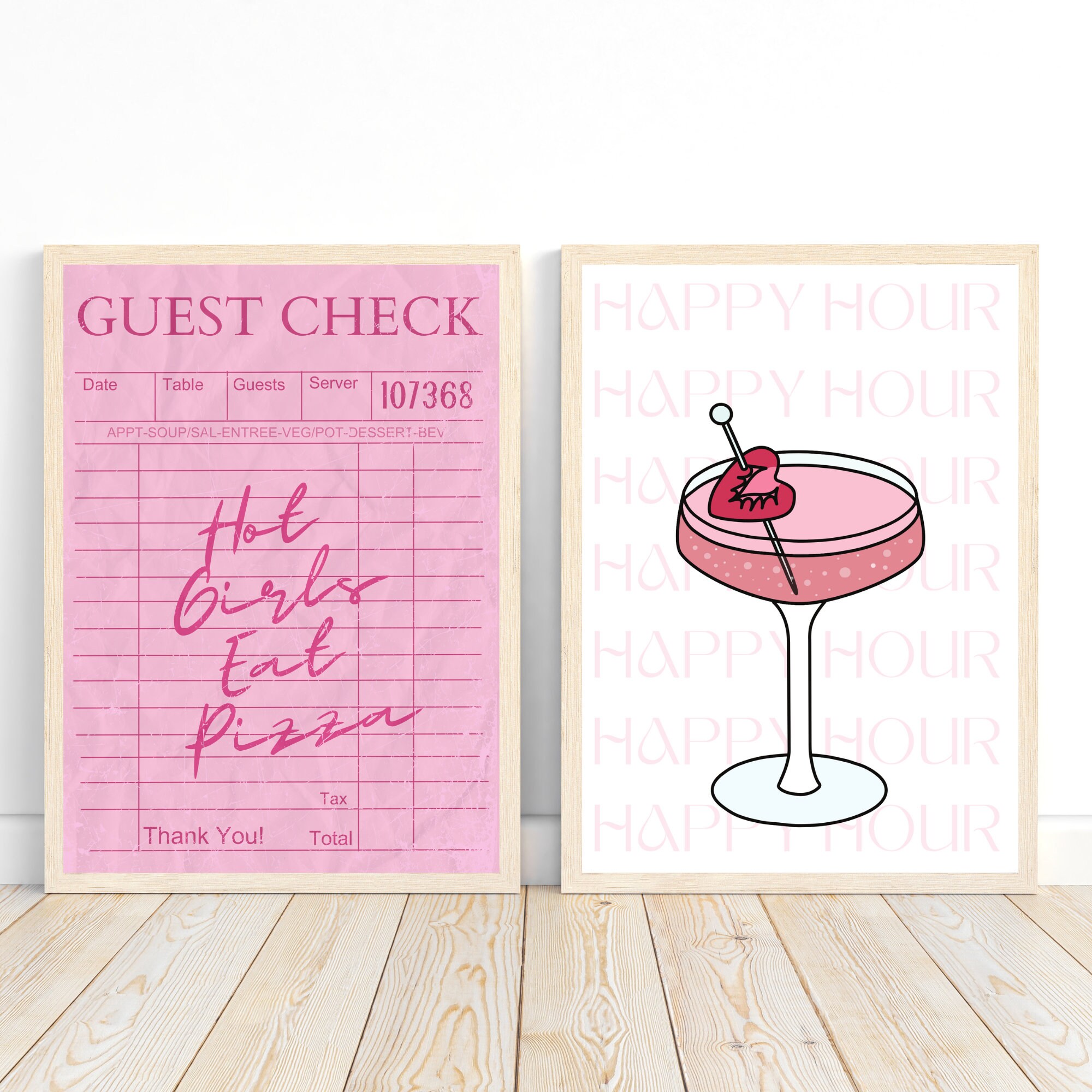 Pink Guest Check Poster, Hot Girls Eat Pizza, Trendy Wall Art, Guest ...