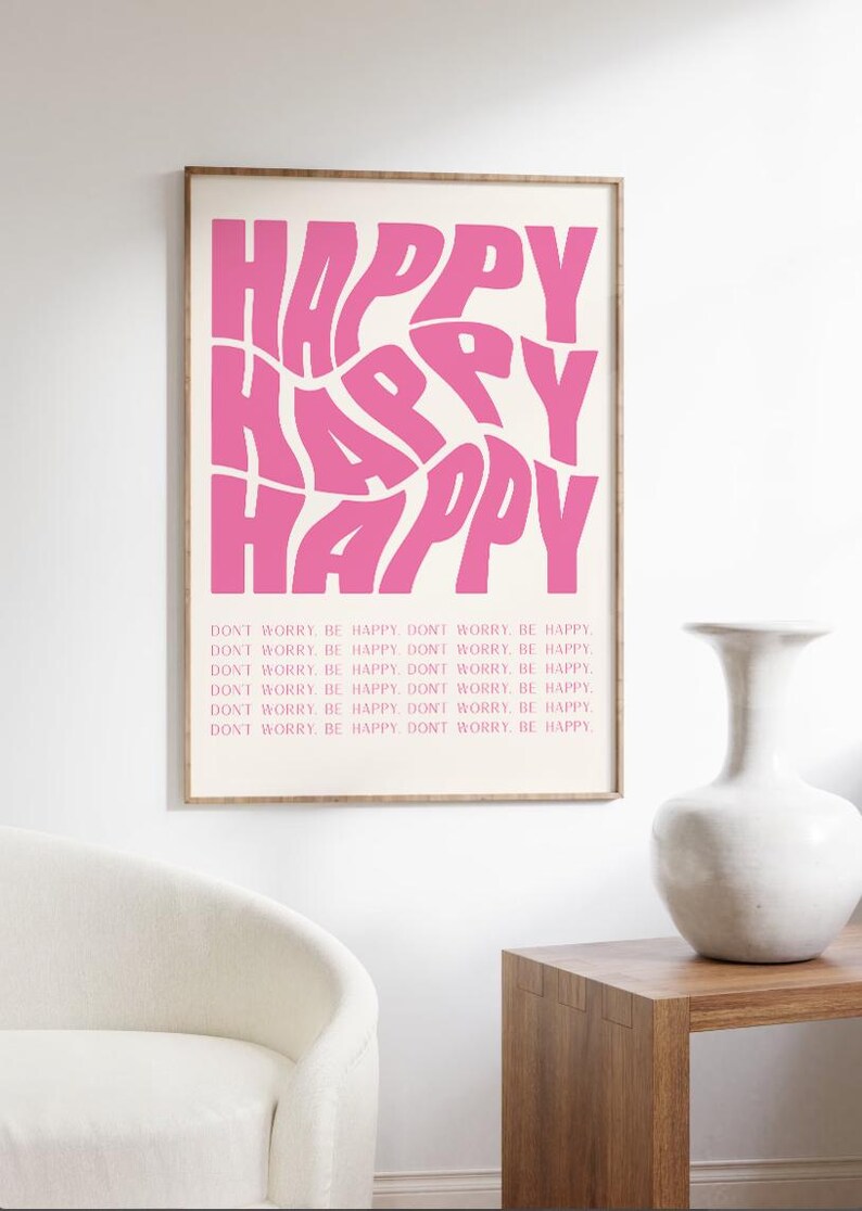 Don't Worry Be Happy Pink Wall Art for Dorm Room, Back to School ...