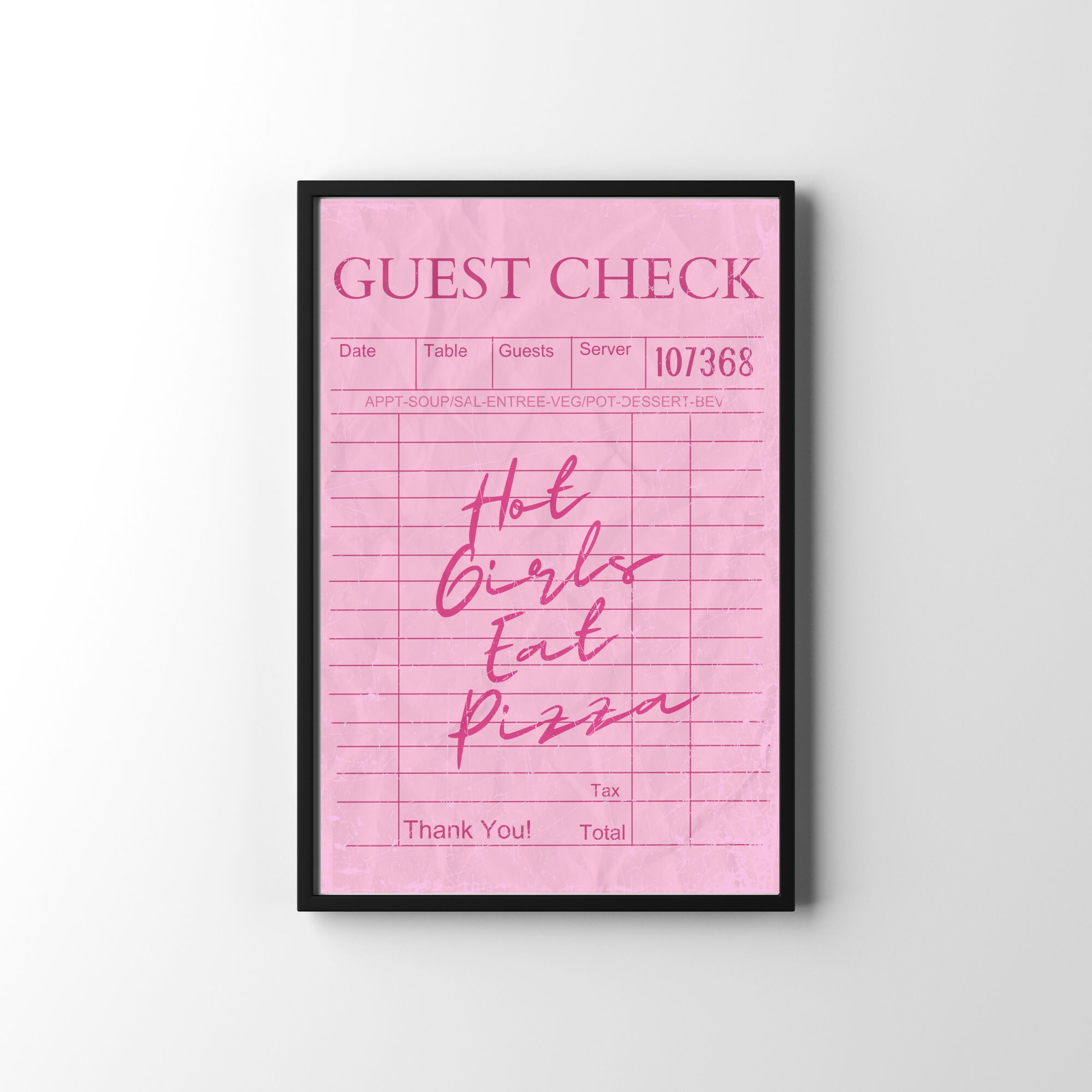 Pink Guest Check Poster, Hot Girls Eat Pizza, Trendy Wall Art, Guest ...