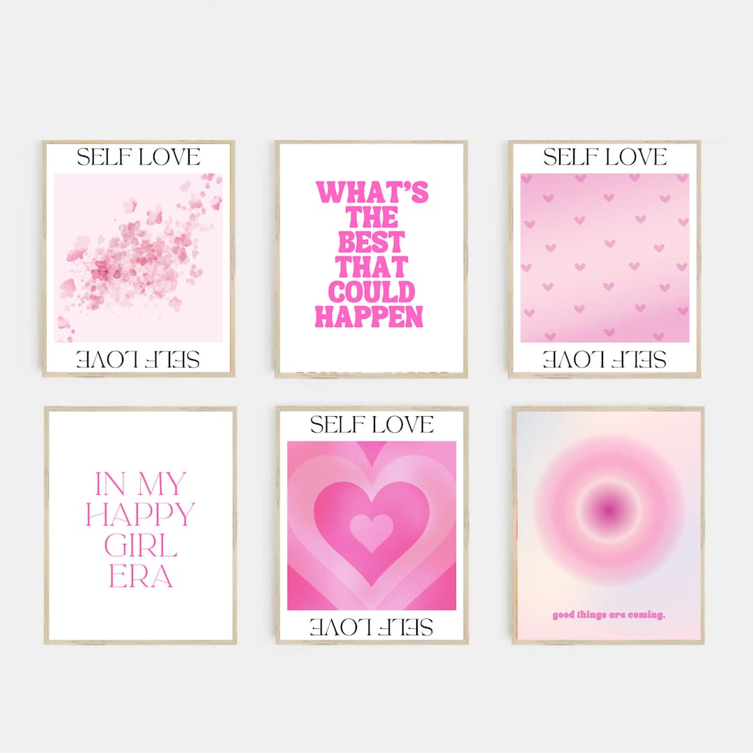 Self Love Pink Poster Set of 6 Aesthetic Prints for Bedroom Dorm Room ...