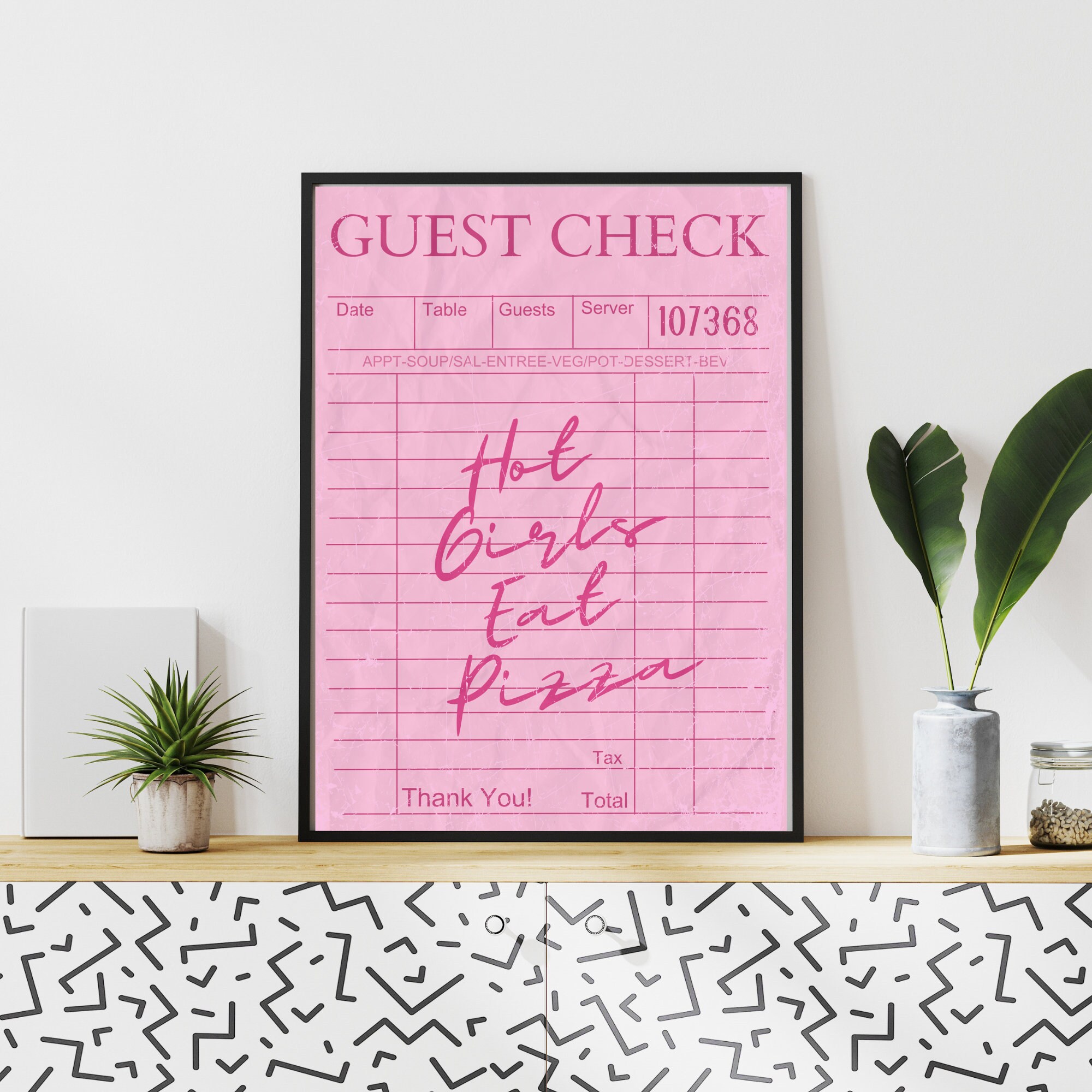 Pink Guest Check Poster, Hot Girls Eat Pizza, Trendy Wall Art, Guest ...