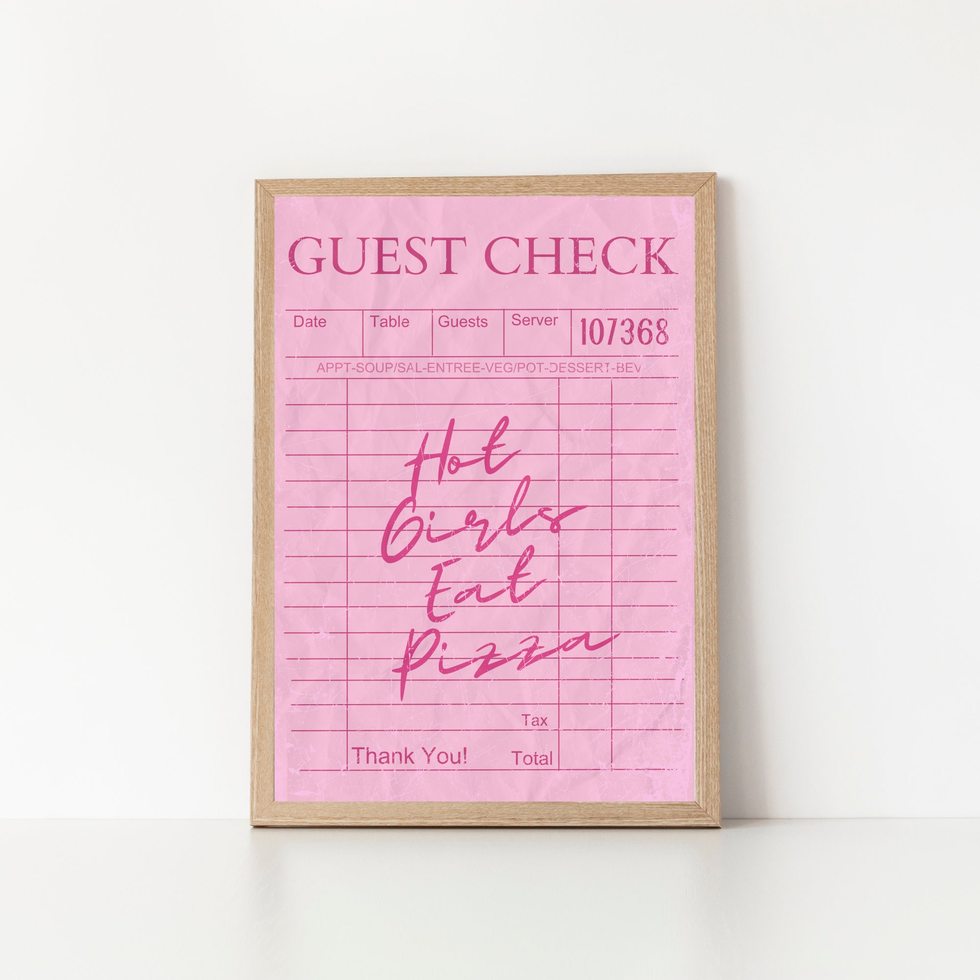 Pink Guest Check Poster, Hot Girls Eat Pizza, Trendy Wall Art, Guest ...