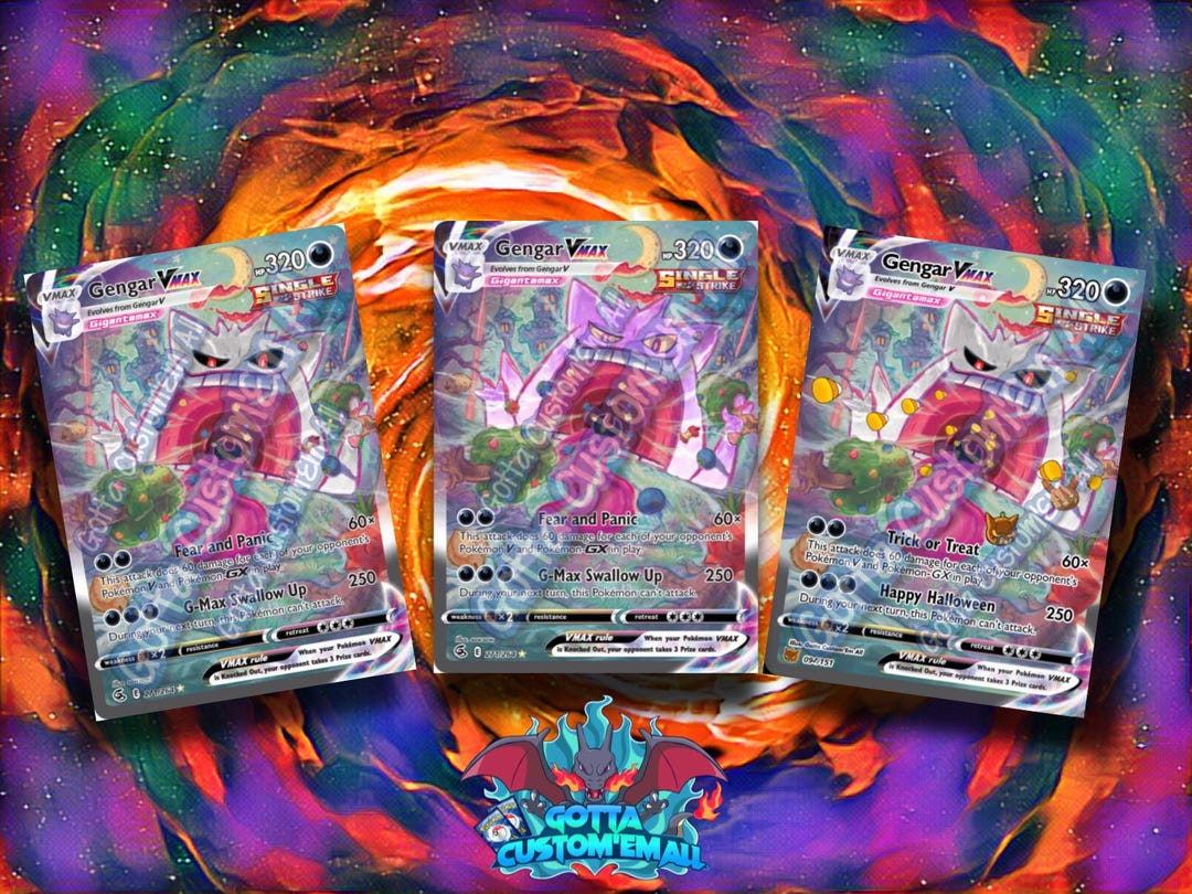 Custom Shiny Gengar VMAX Pokémon Card 3 Unique Variants Fusion Strike ...