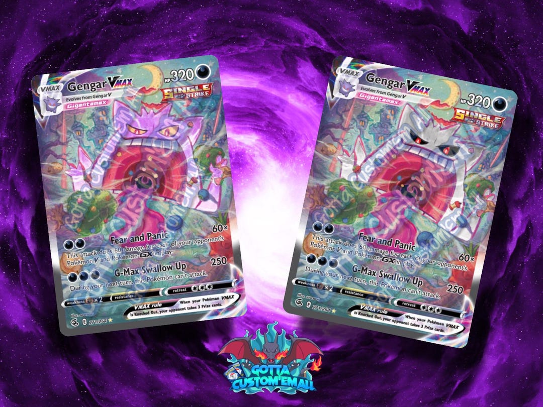 Custom Shiny Gengar VMAX Pokémon Card White and Light Variants Fusion ...