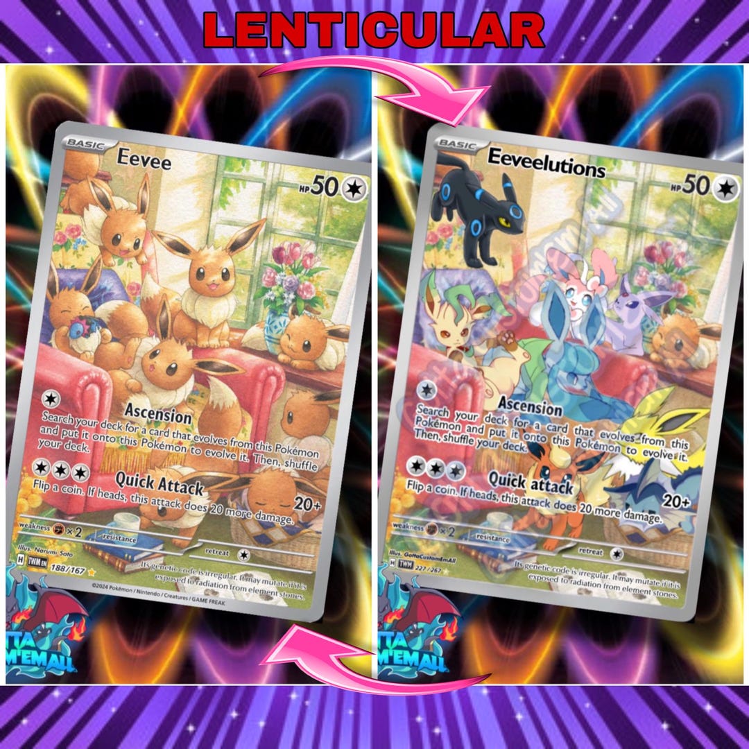 Custom Pokémon Lenticular Card Eevee to Eeveelution Twilight Masquerade ...