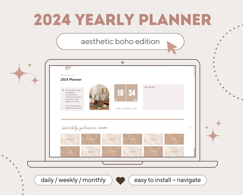 2024 Yearly Notion Planner Aesthetic Boho Notion Planner All-in-one ...