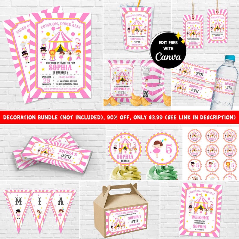 Circus Pink Chip Bag Circus Potato Chips Circus Birthday Animals Chip ...