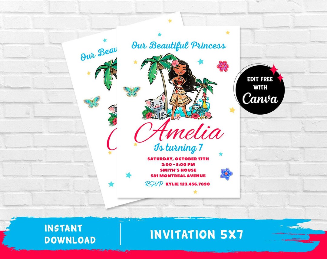 Moana Invitation Moana Invite Moana Birthday Kids Birthday Tropical ...