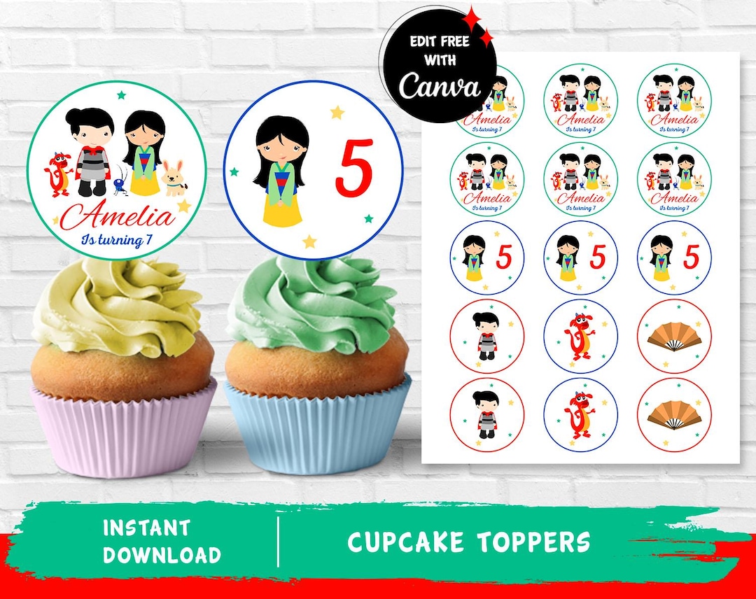 Mulan Toppers Mulan Cupcake Princess Toppers Princess Decoration ...