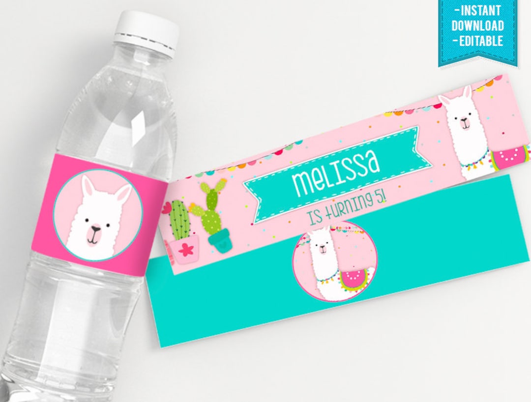 Llama Water Bottle Label Llama Bundle Party Package A Whole Llama Fun ...
