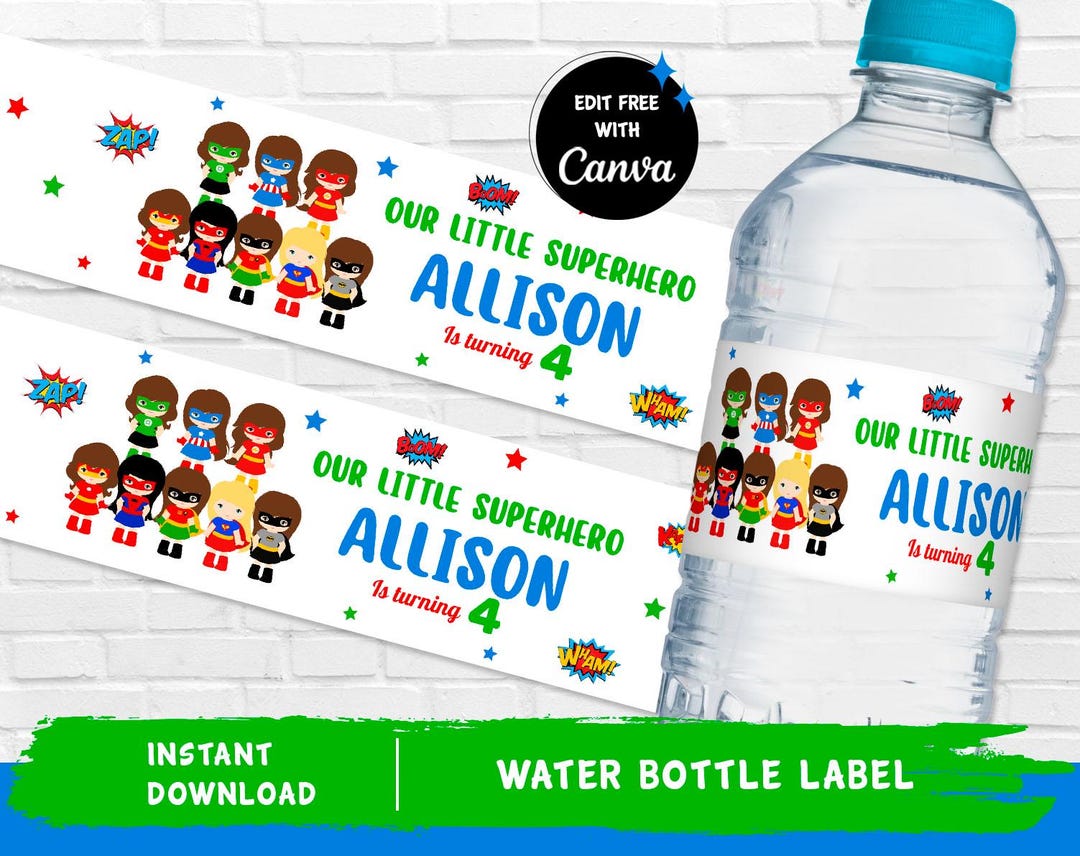 Superheroes Water Bottle Label Superheroes Juice Label Superhero Girls ...