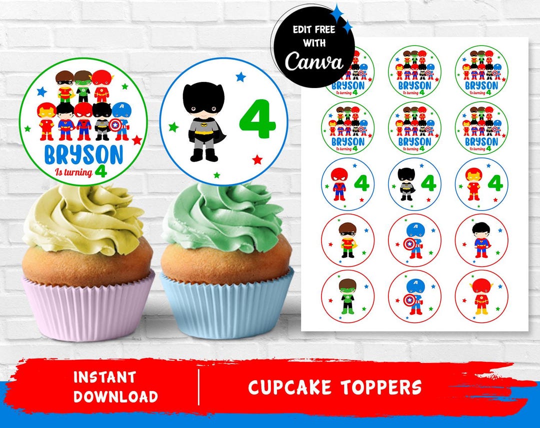 Superheroes Toppers Superheroes Cupcake Superhero Super Hero Kids Party ...
