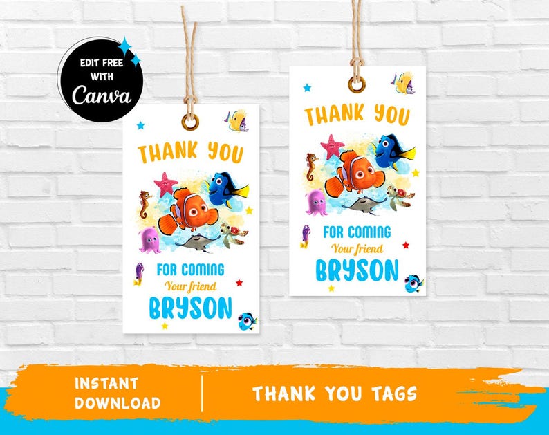 Finding Nemo Thank You Tag Finding Nemo Favor Tag Finding Nemo ...