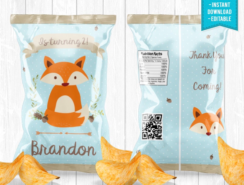 Fox Chip Bag Fox Label Fox Potato Chips Party Package Fox - Etsy