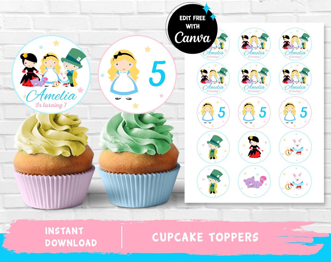 Alice Toppers Alice Cupcake Toppers Alice Birthday Alice Tag Alice ...
