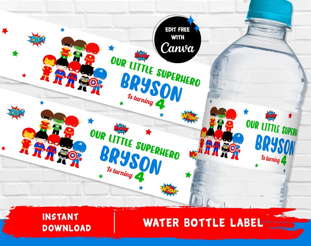 Superheroes Water Bottle Label Superheroes Juice Label Superhero Super ...