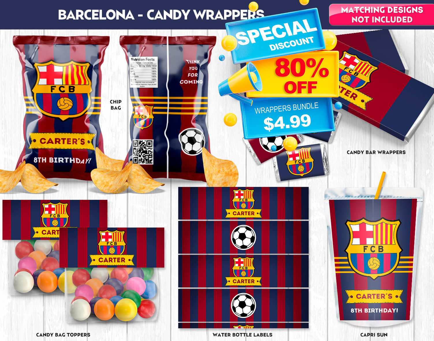 Barcelona Chip Bag Party Birthday Messi Cristiano Futbol Soccer Neymar ...