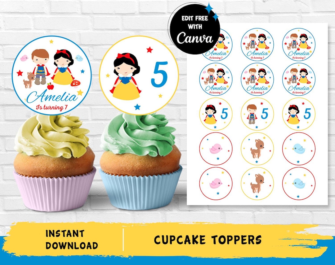 Snow White Toppers Snow White Cupcake Princess Toppers Princess Party ...