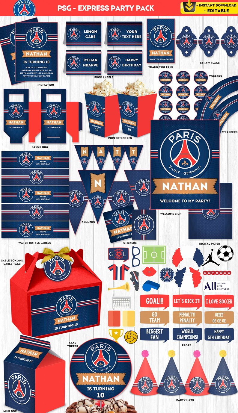 Paris Party Decorations Paris Messi Mbappe Cristiano Ronaldo Cr7 Neymar ...