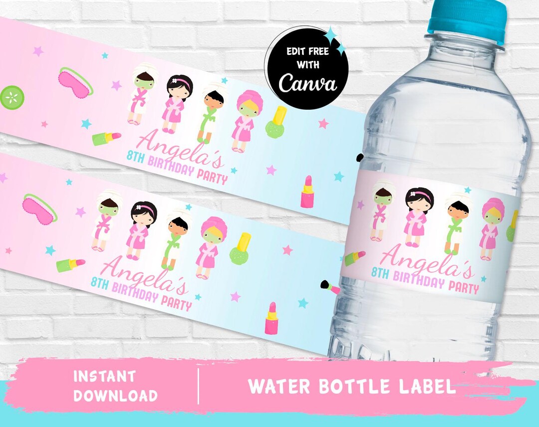 Spa Water Bottle Label Spa Juice Label Spa Decoration Pamper Glam Party ...