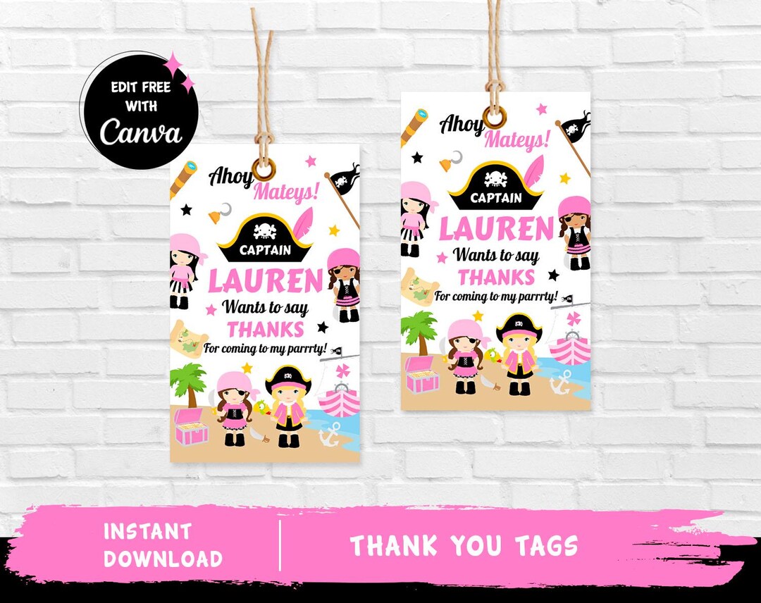 Pirate Thank You Tag Pirate Favor Tag Pirate Birthday Ahoy Mateys ...
