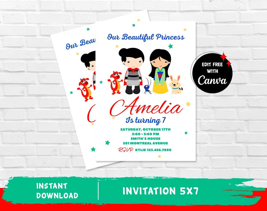 Mulan Invitation Mulan Invite Princess Invitation Princess Decoration ...