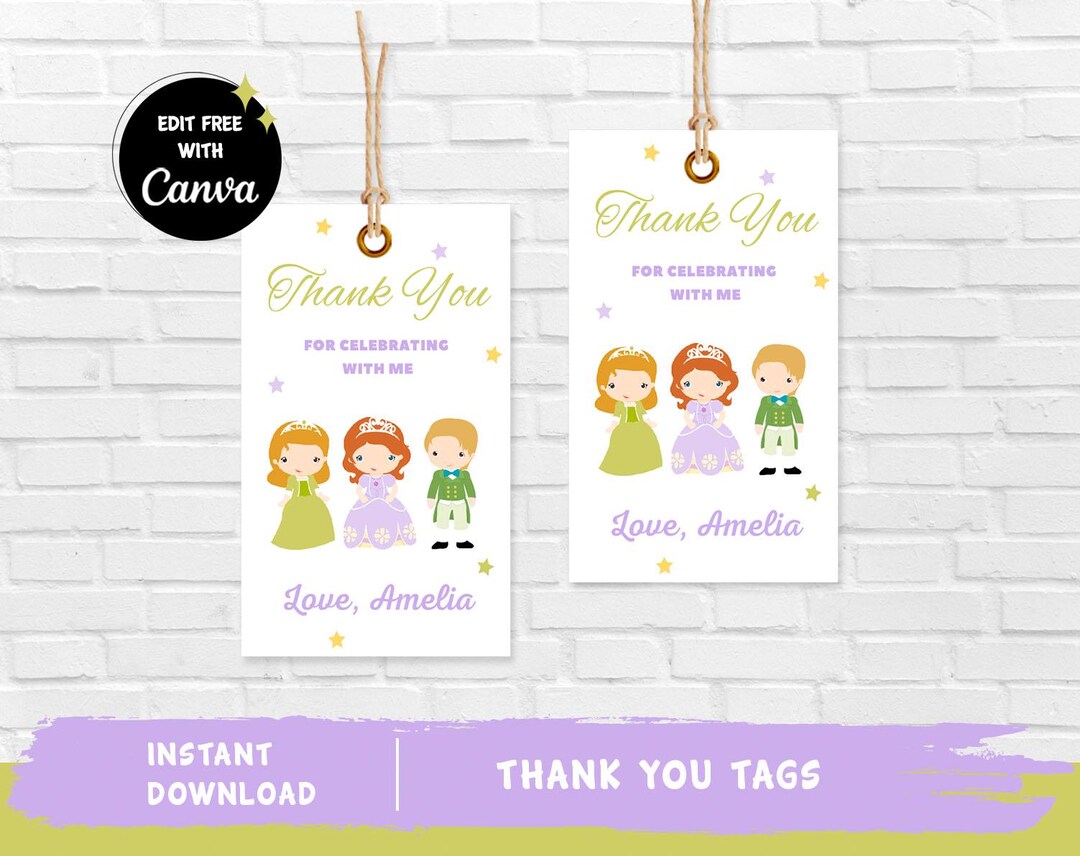 Sofia Princess Thank You Tag Sofia Princess Favor Tag Princess Thank ...