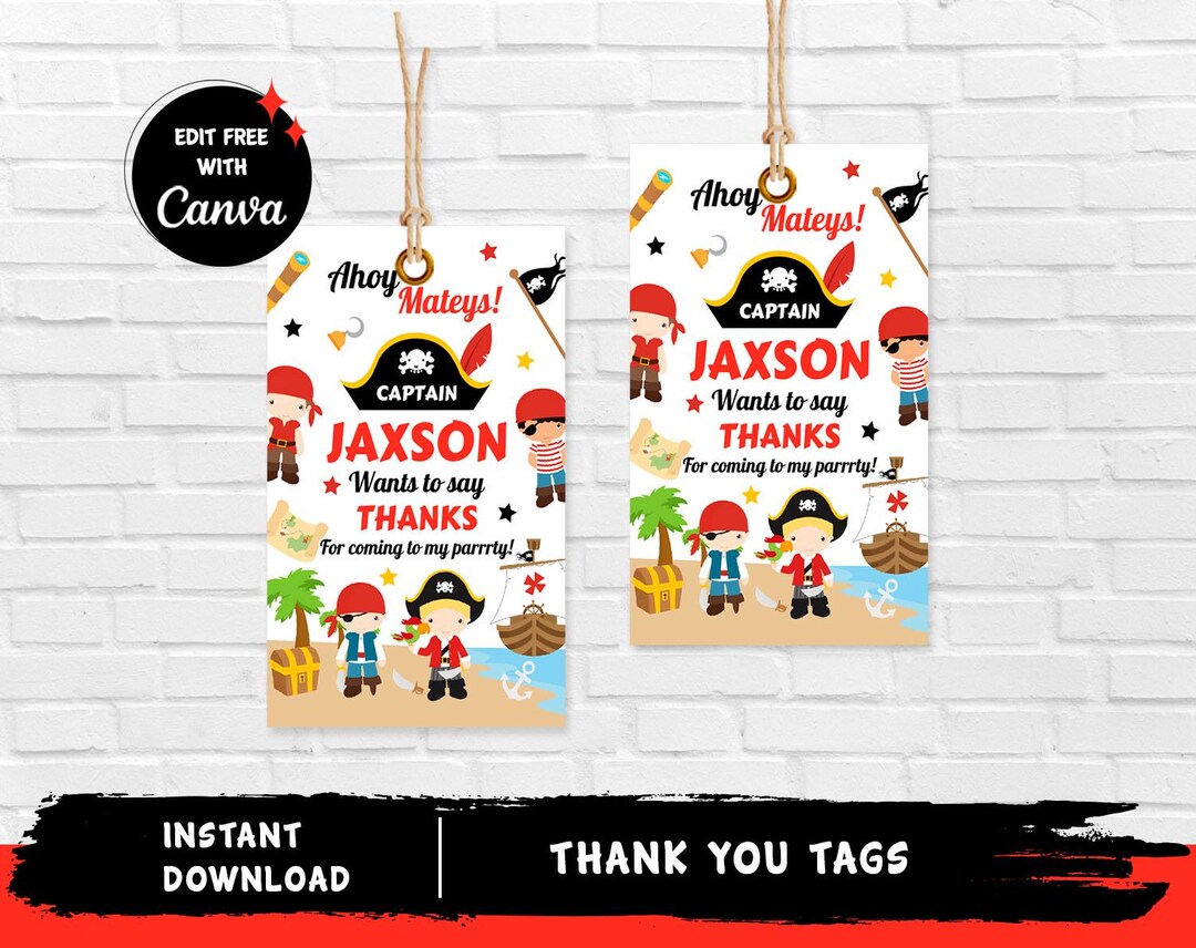 Pirate Thank You Tag Pirate Favor Tag Pirate Decoration Ahoy Mateys ...