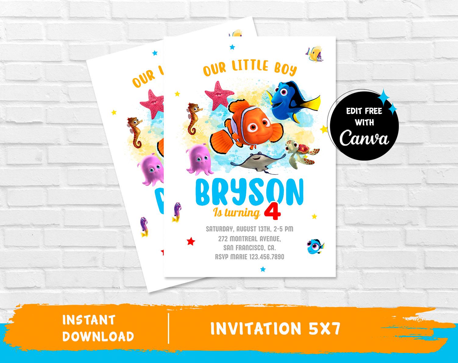 Finding Nemo Invitation Finding Nemo Invite Finding Nemo Decoration ...