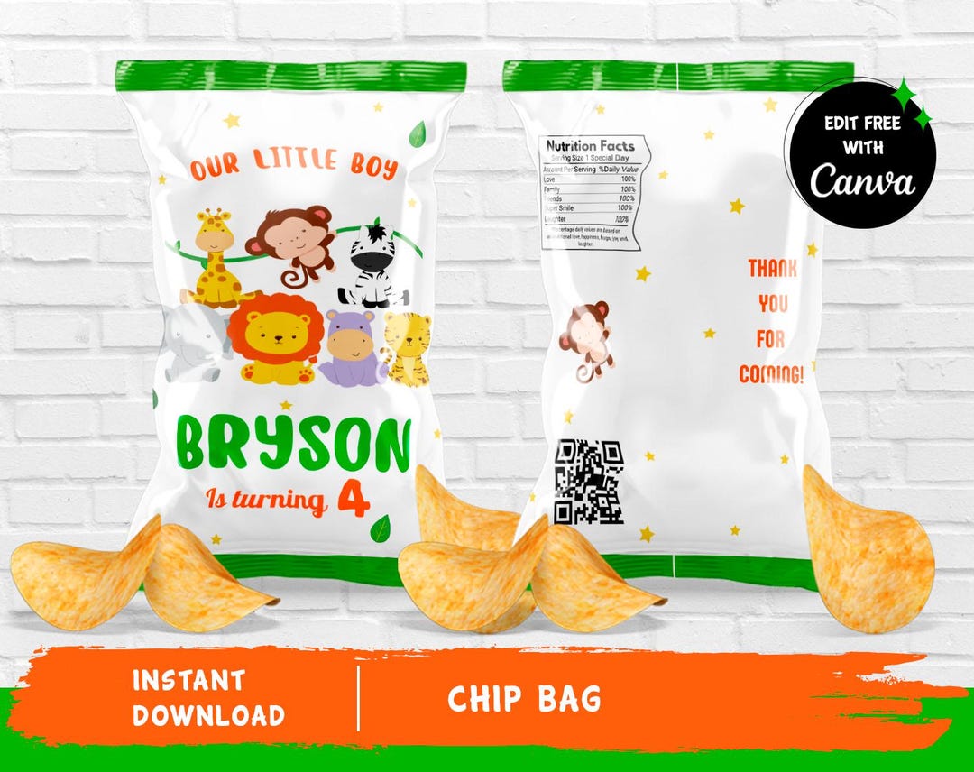 Animals Chip Bag Animals Potato Chips Animals Favor Wild One Zoo Safari ...
